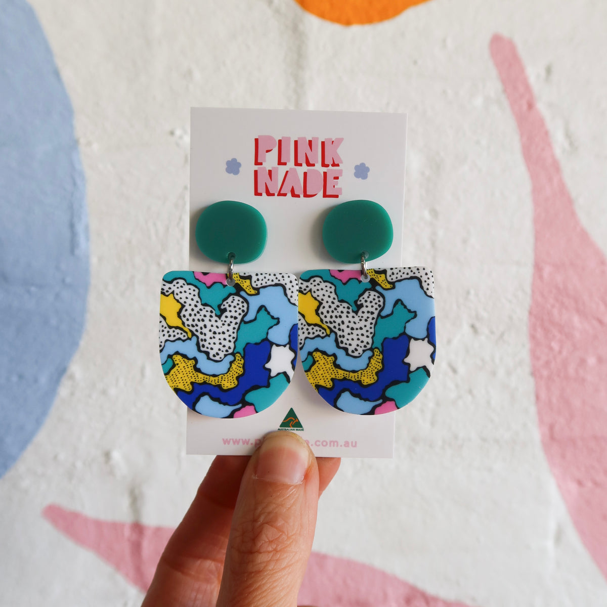 Pink Nade Earrings -Kate Blue Floral Dangle Earrings